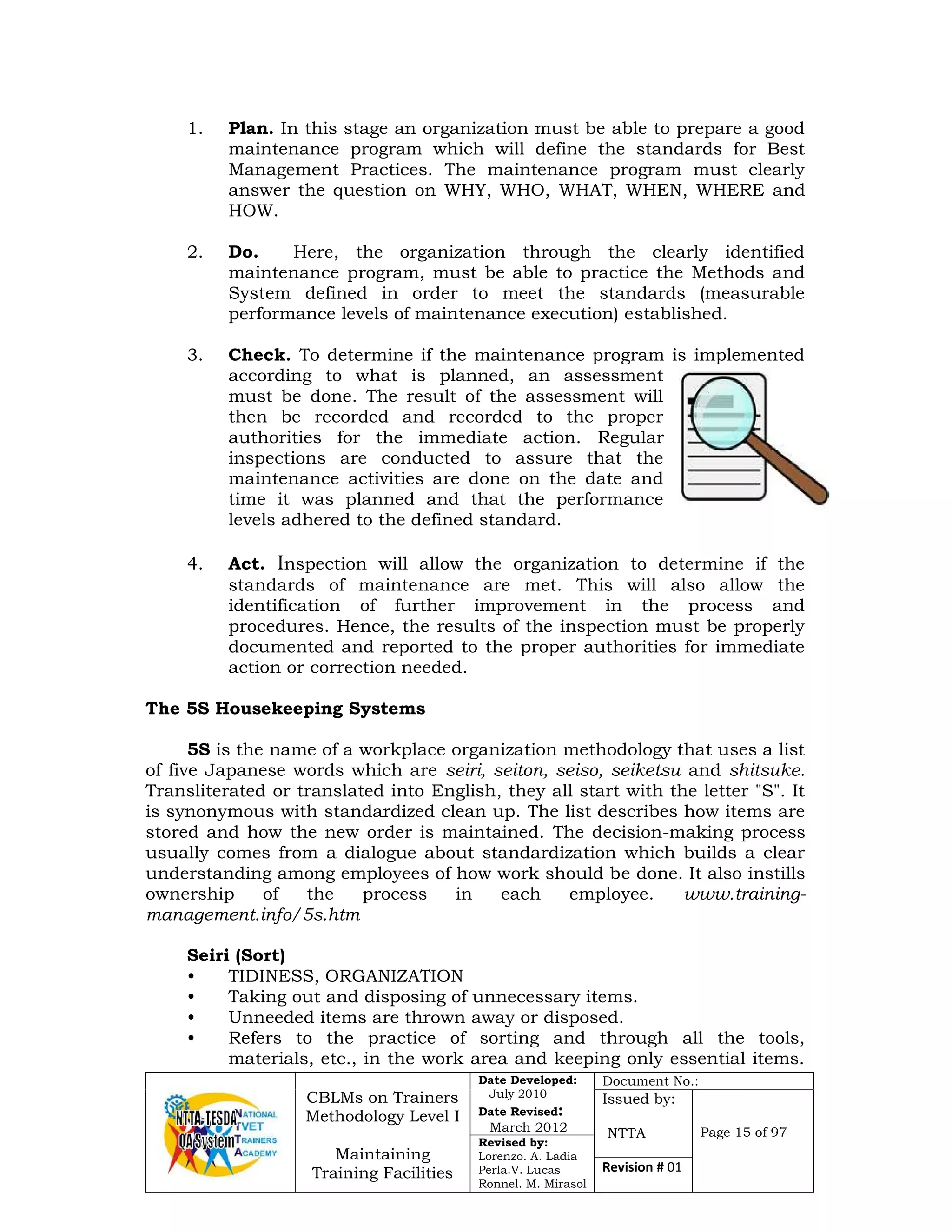 Maintain Training Facilities 1 Pdf