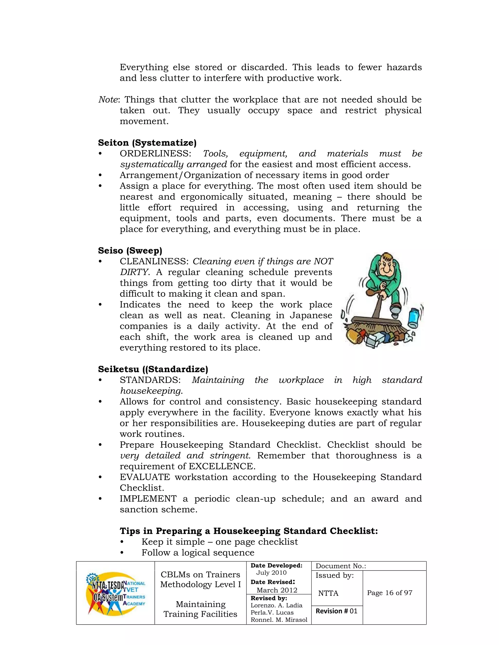 Maintain Training Facilities 1 Pdf