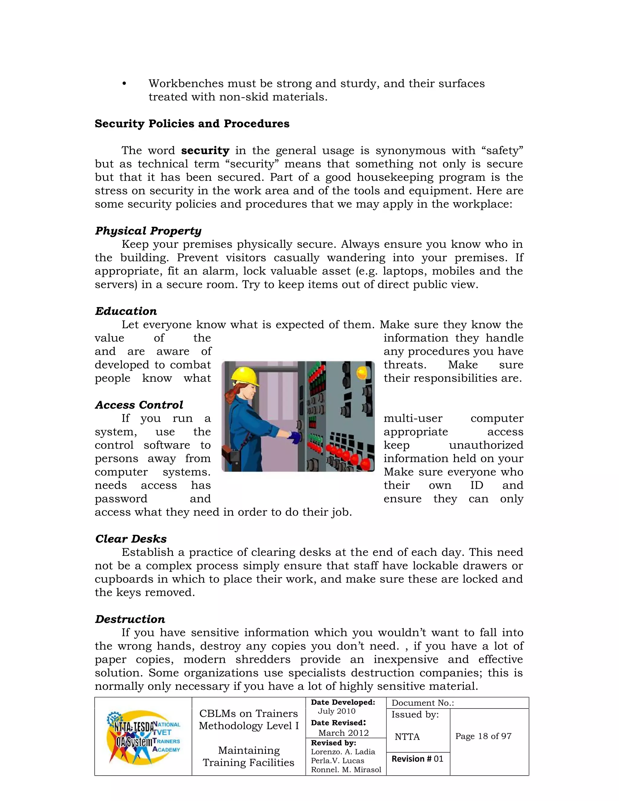 Maintain Training Facilities 1 Pdf