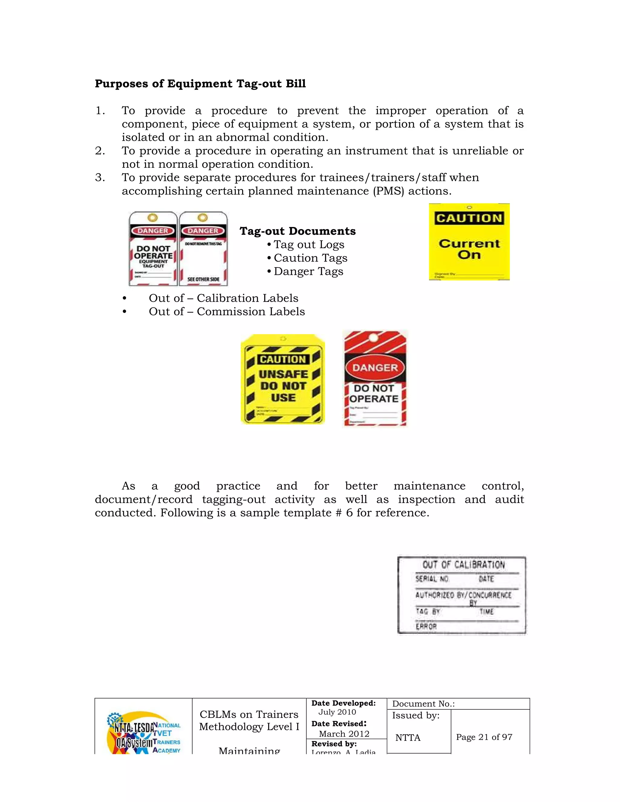 Maintain training facilities 1 | PDF