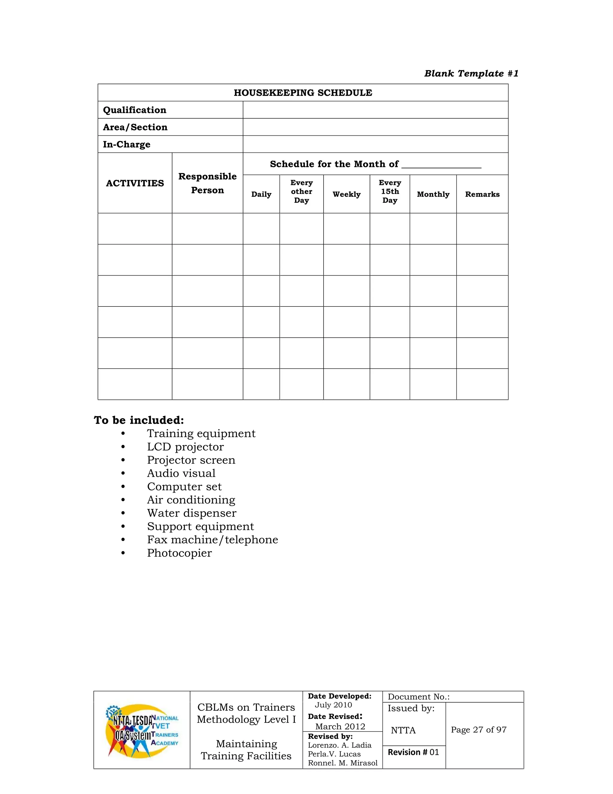 Maintain Training Facilities 1 Pdf