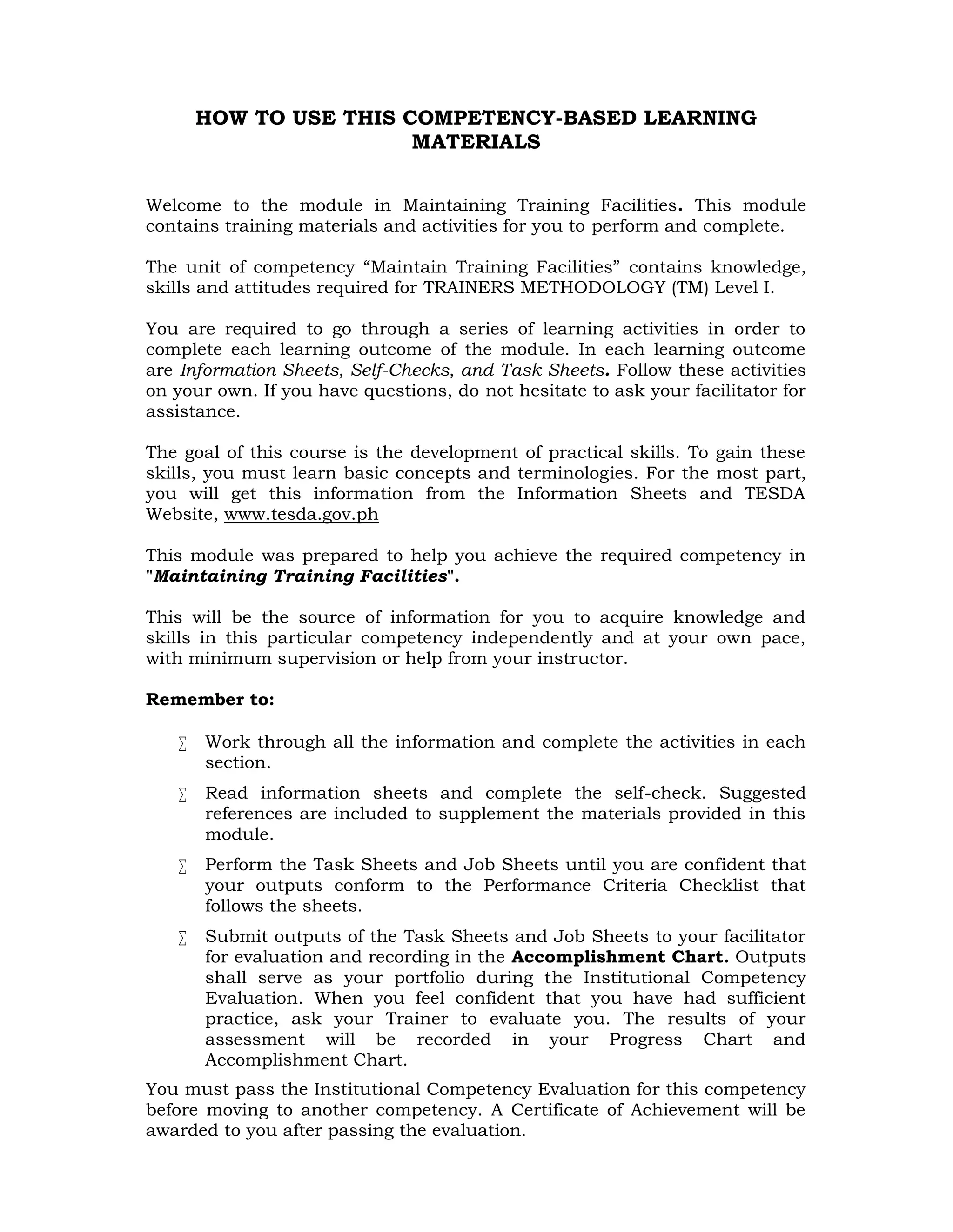 Maintain Training Facilities 1 Pdf