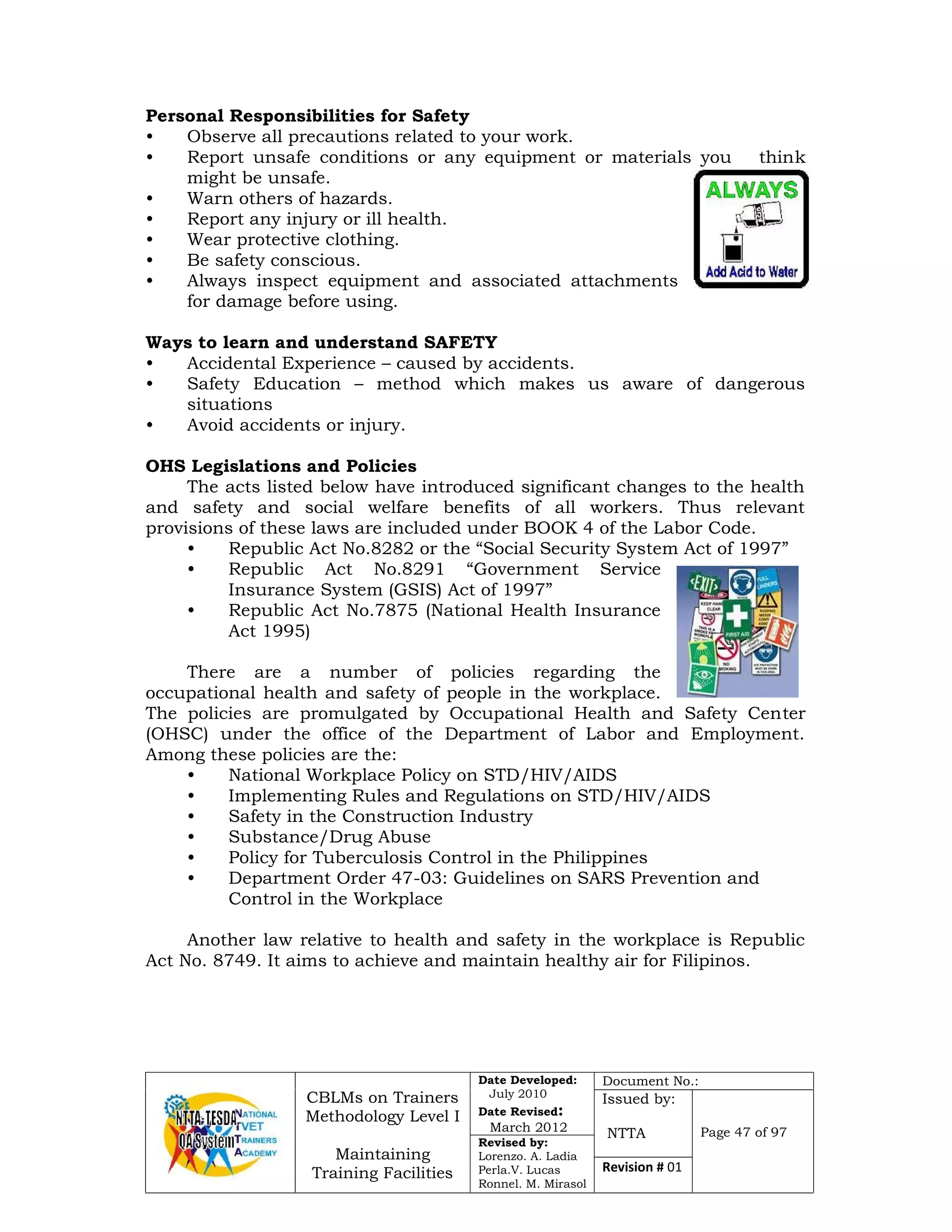 Maintain Training Facilities 1 Pdf