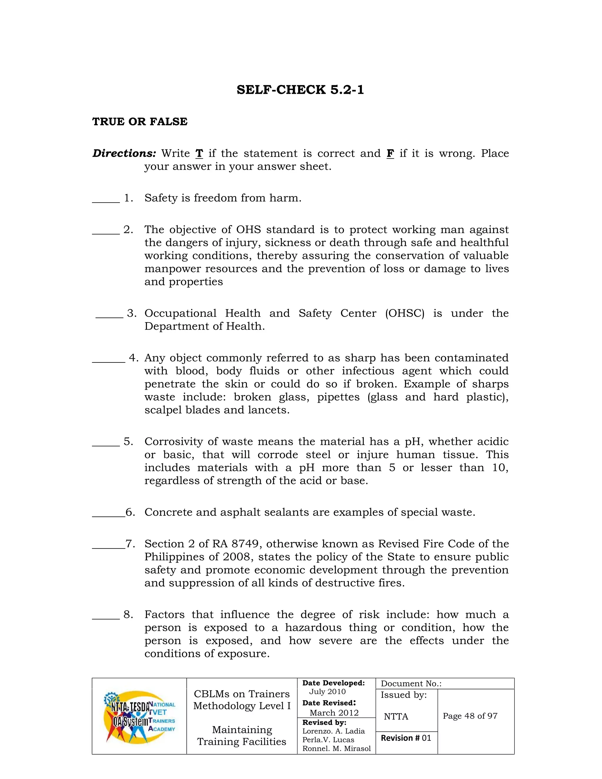 Maintain training facilities 1 | PDF