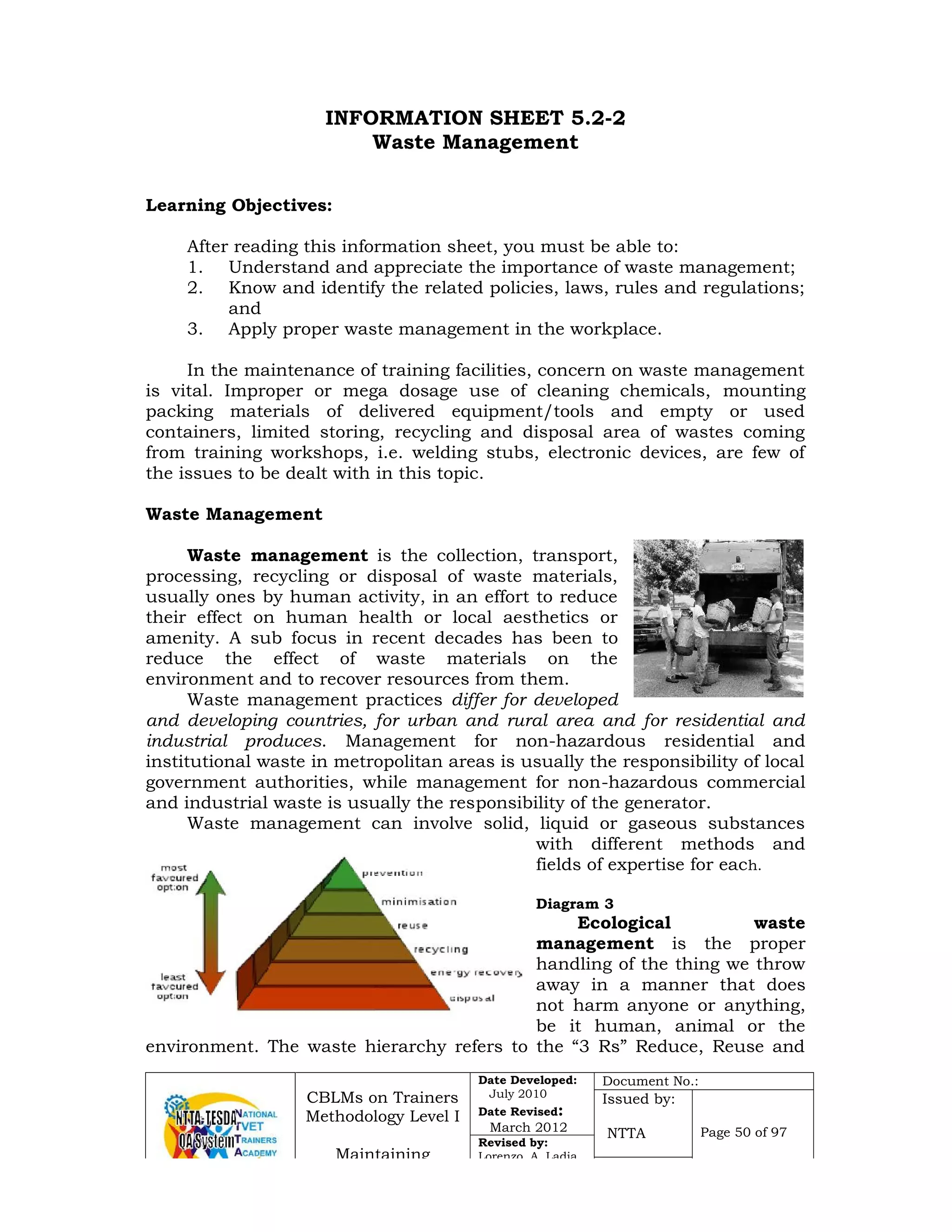 Maintain training facilities 1 | PDF
