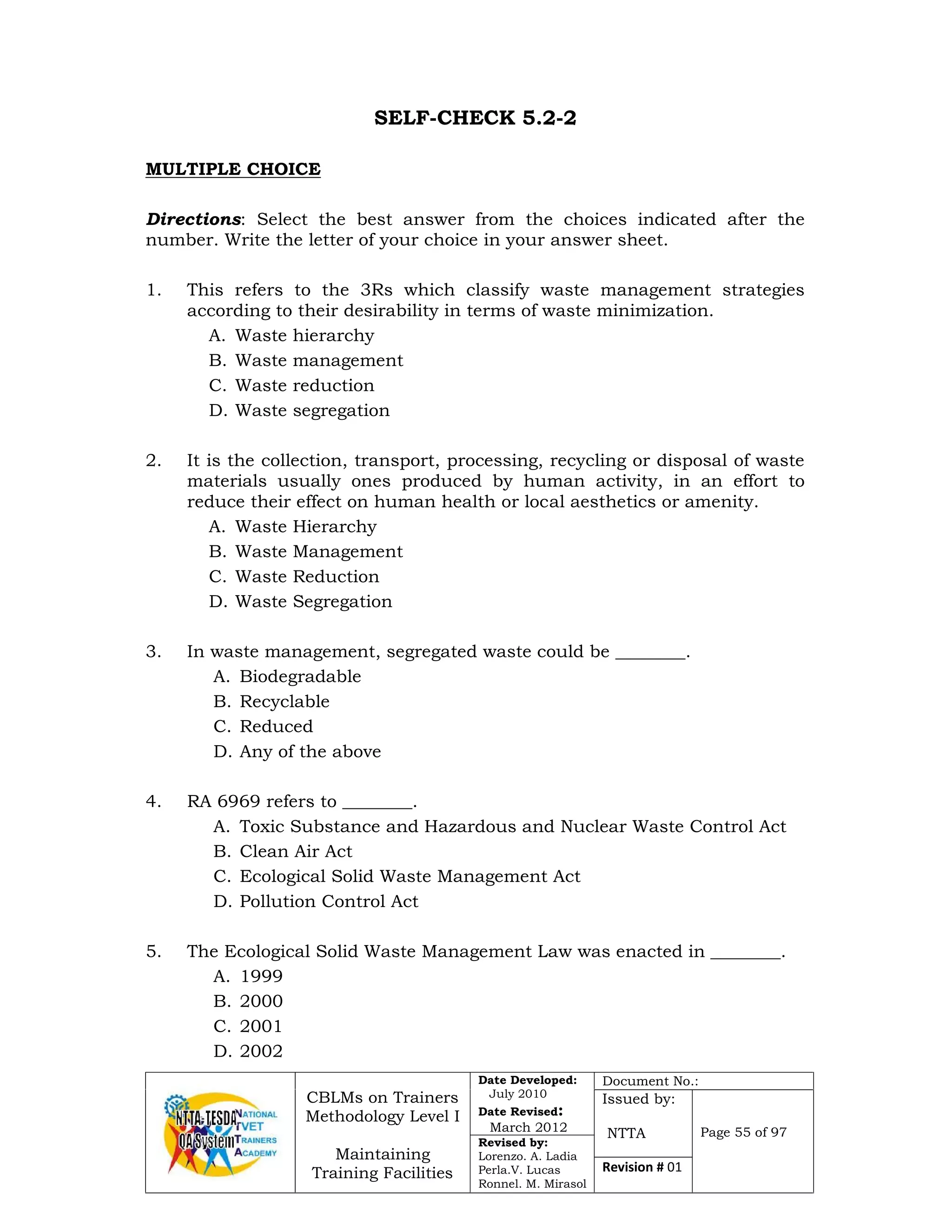Maintain training facilities 1 | PDF