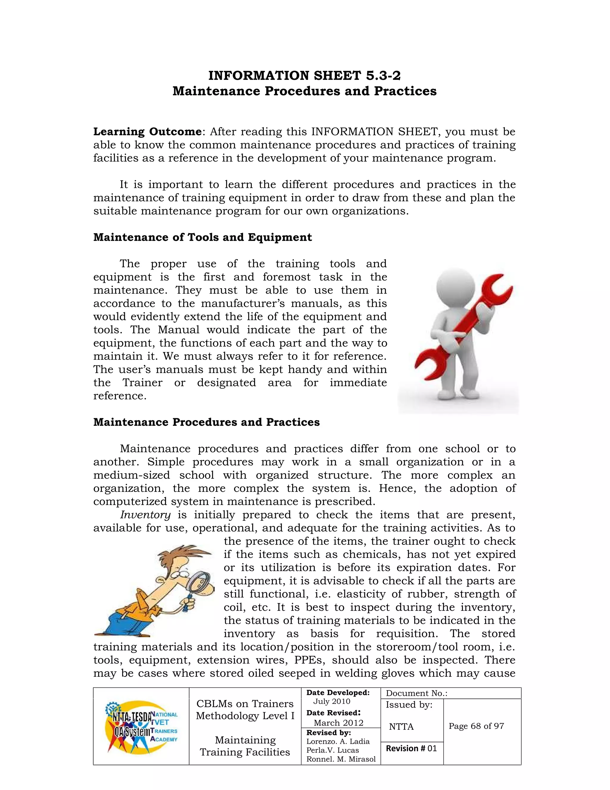 Maintain training facilities 1 | PDF