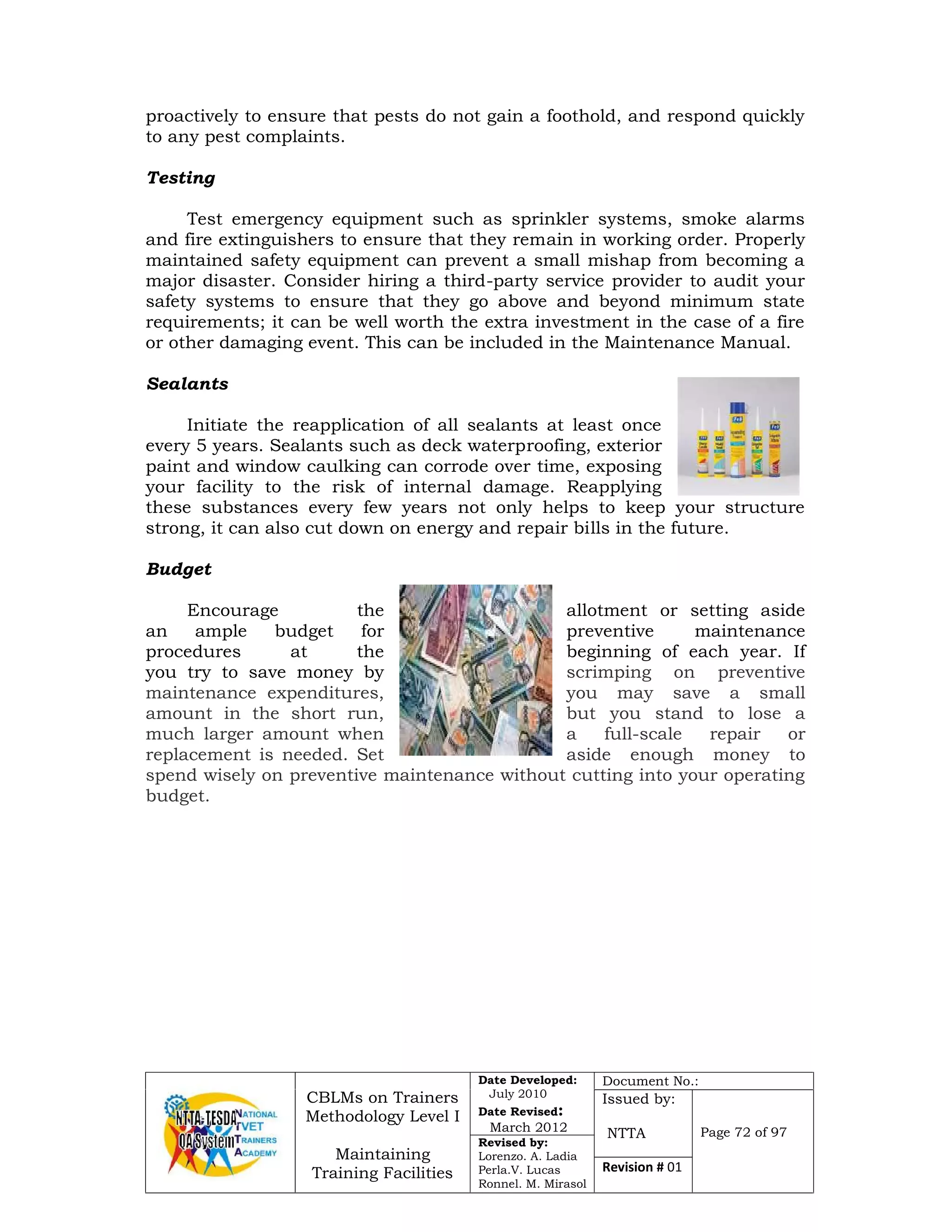 Maintain training facilities 1 | PDF