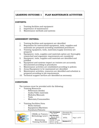 Maintain training facilities 1 | PDF