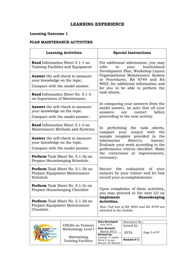 Maintain training facilities 1 | PDF
