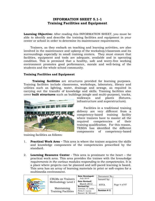 Maintain training facilities 1 | PDF