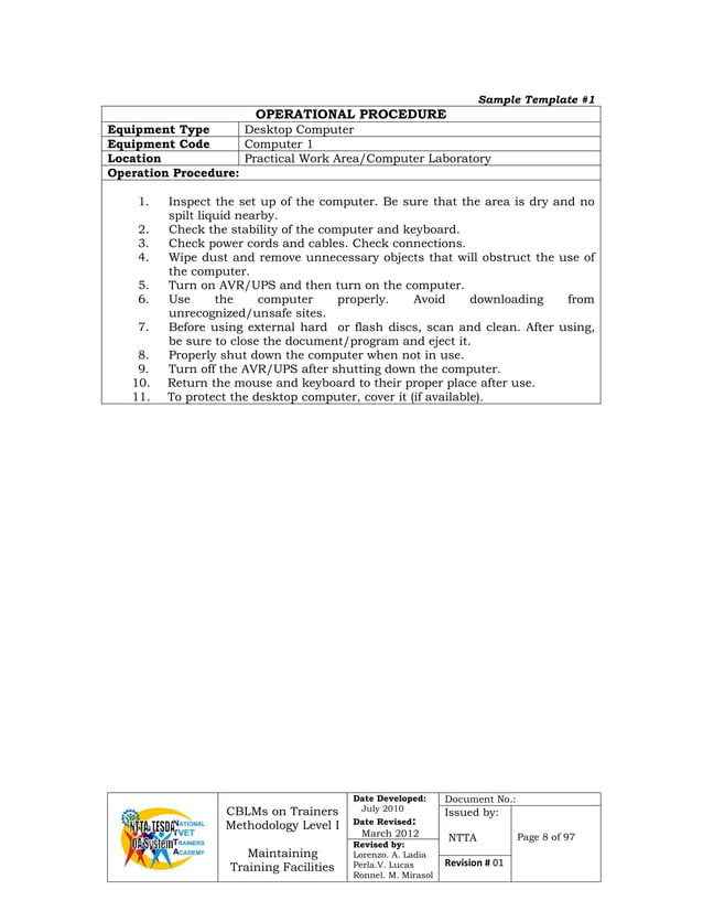 Maintain training facilities 1 | PDF