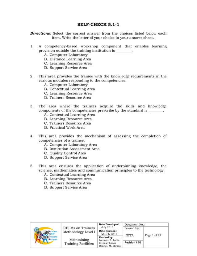 Maintain training facilities 1 | PDF