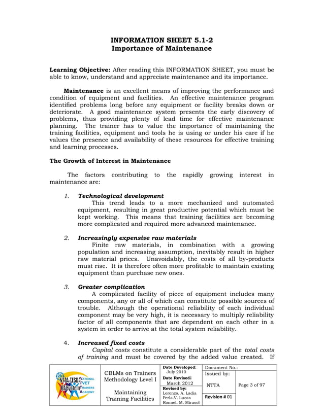 Maintain training facilities 1 | PDF