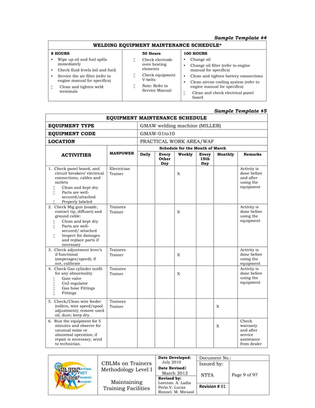 Maintain training facilities 1 | PDF