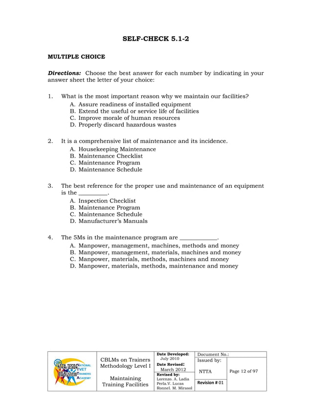 Maintain training facilities 1 | PDF