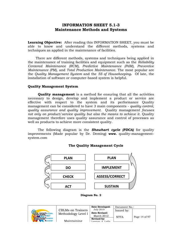 Maintain training facilities 1 | PDF