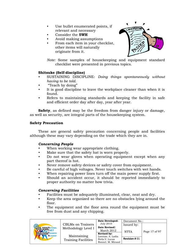 Maintain training facilities 1 | PDF