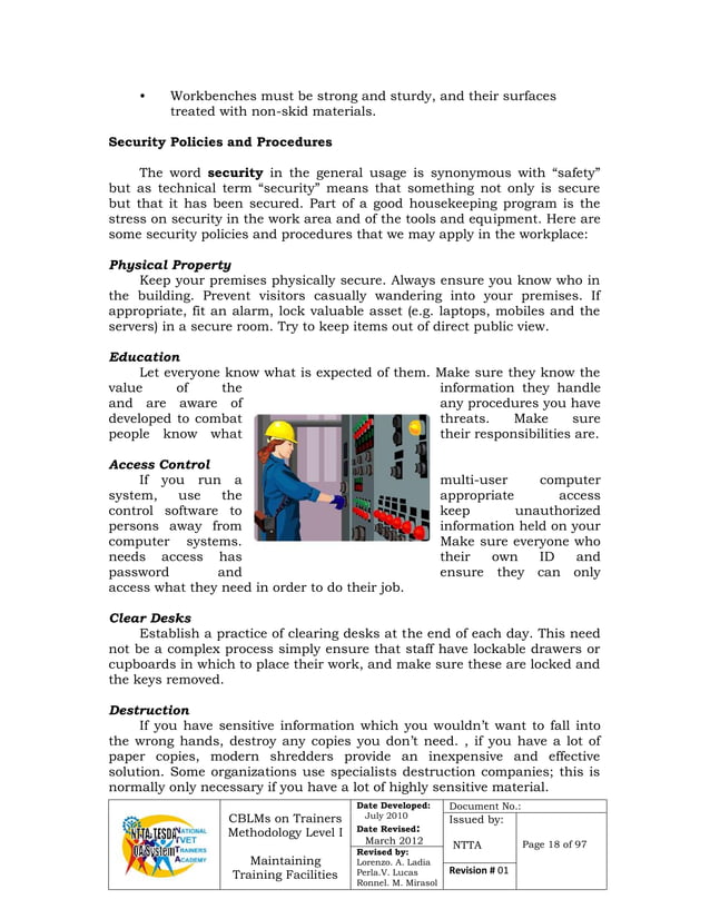 Maintain training facilities 1 | PDF