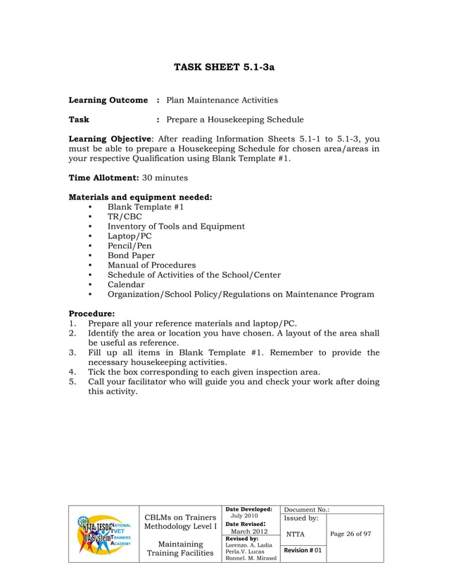 Maintain training facilities 1 | PDF