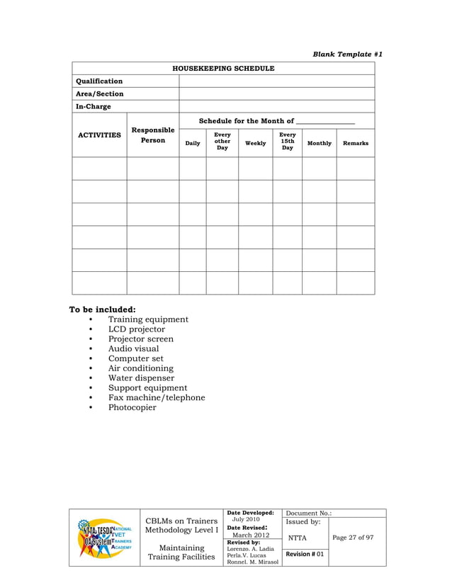 Maintain training facilities 1 | PDF