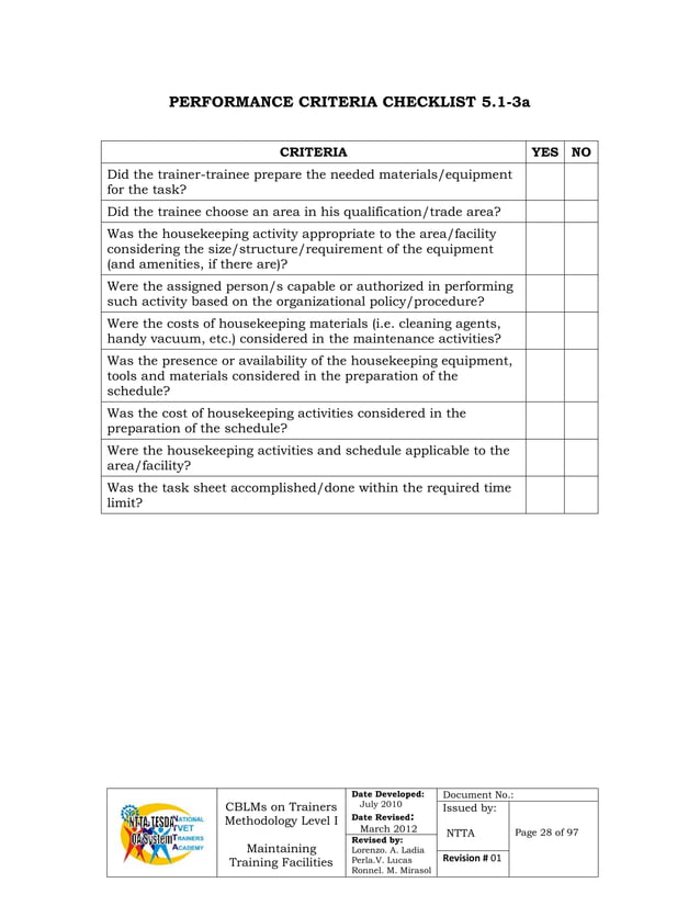 Maintain training facilities 1 | PDF