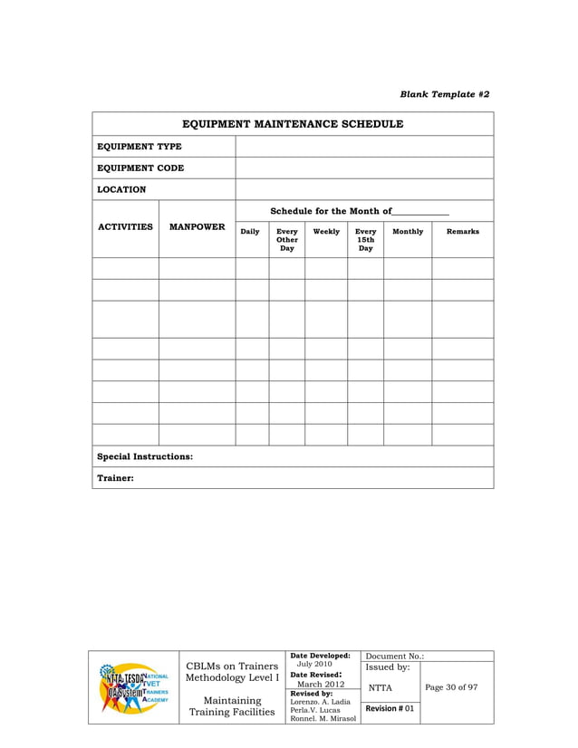 Maintain training facilities 1 | PDF