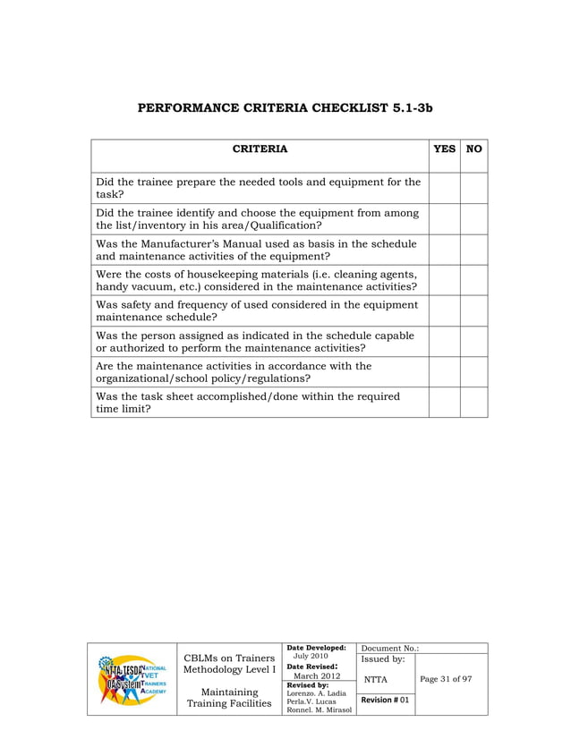 Maintain training facilities 1 | PDF