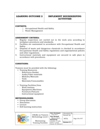 Maintain Training Facilities 1 Pdf
