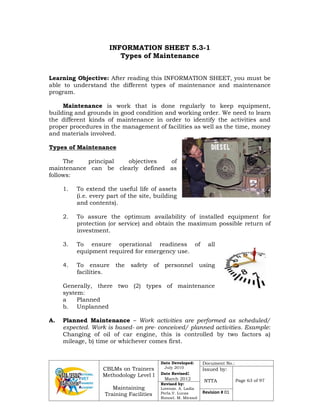 Maintain training facilities 1 | PDF