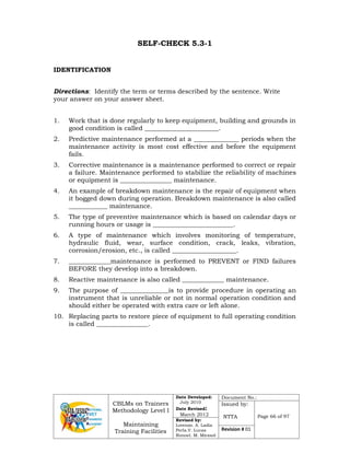 Maintain training facilities 1 | PDF