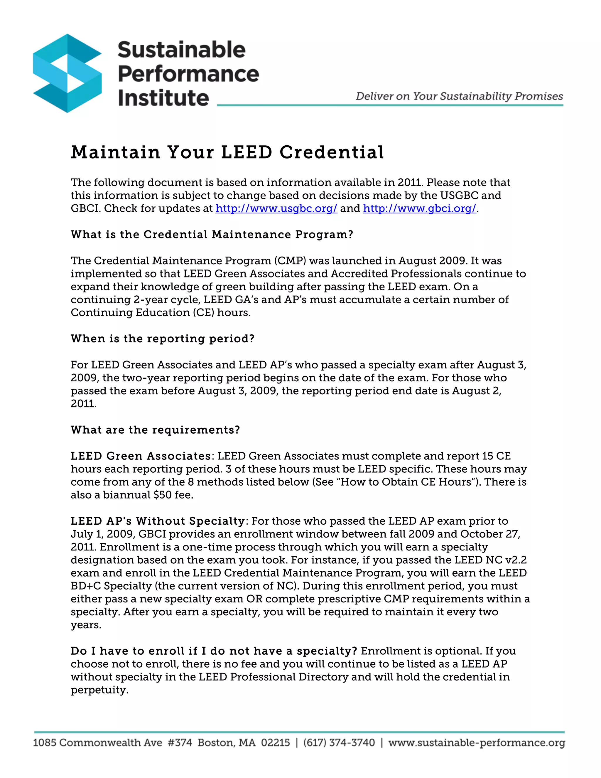 Maintain Your LEED Credential | PDF