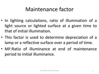 Maintenance factor Absorption factor,Reflection factor, Co-efficient of ...