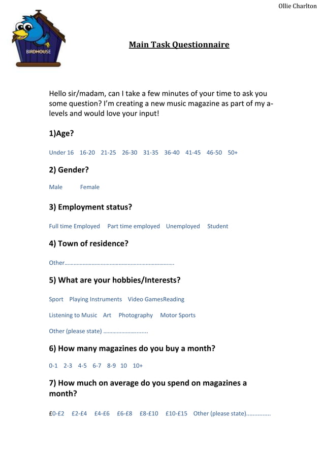 Main task Questionnaire | PDF