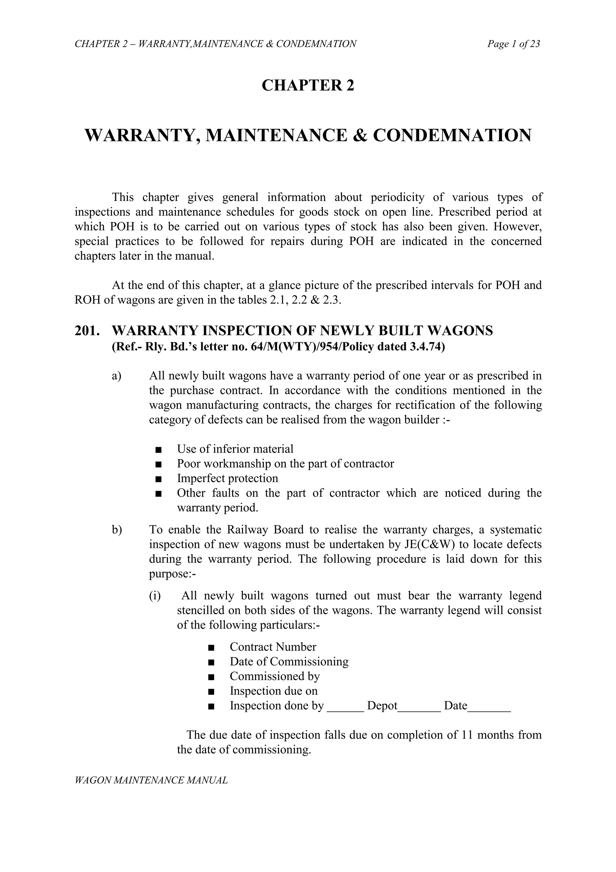 Maintenace manual for wagons | PDF