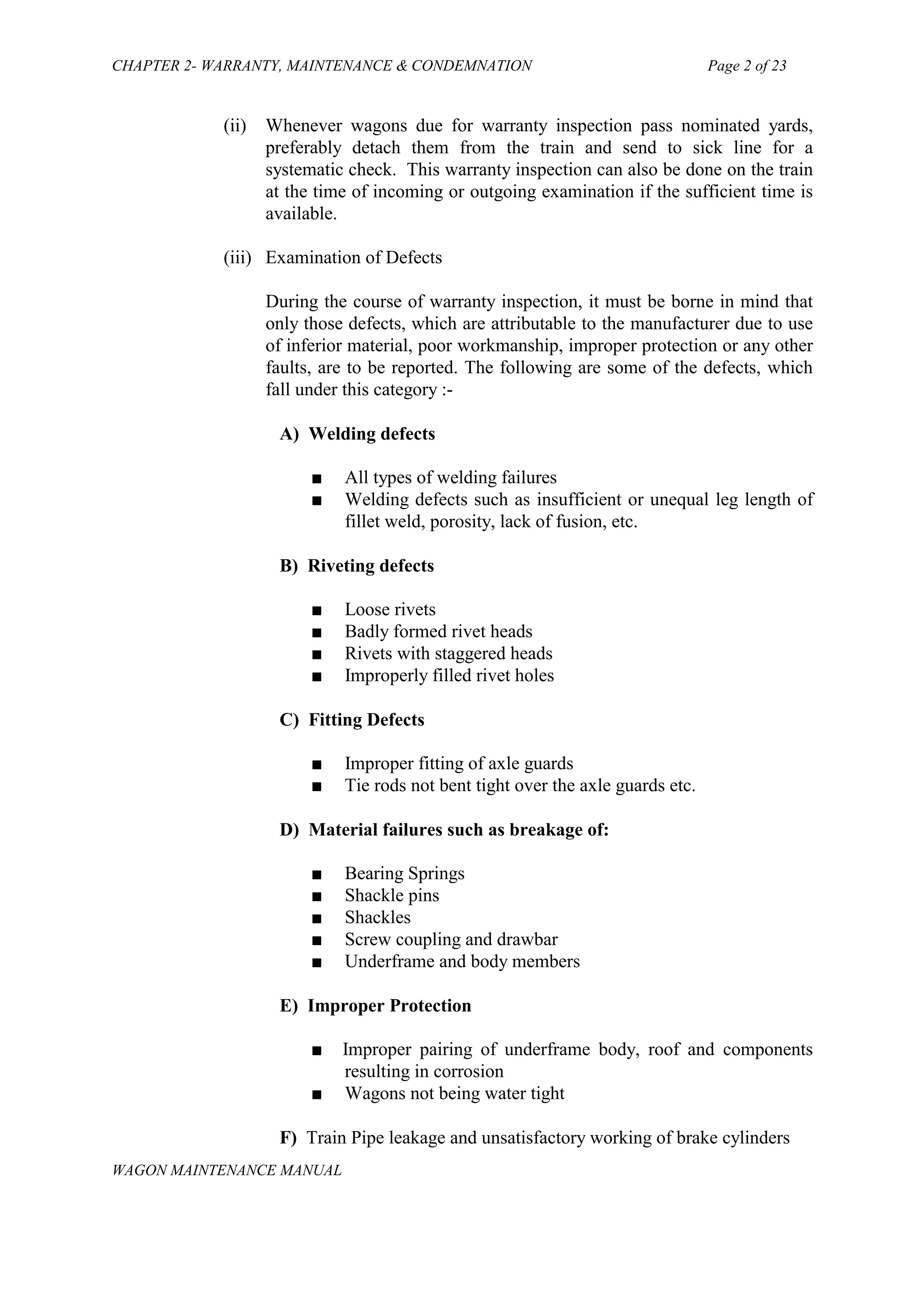 Maintenace manual for wagons | PDF