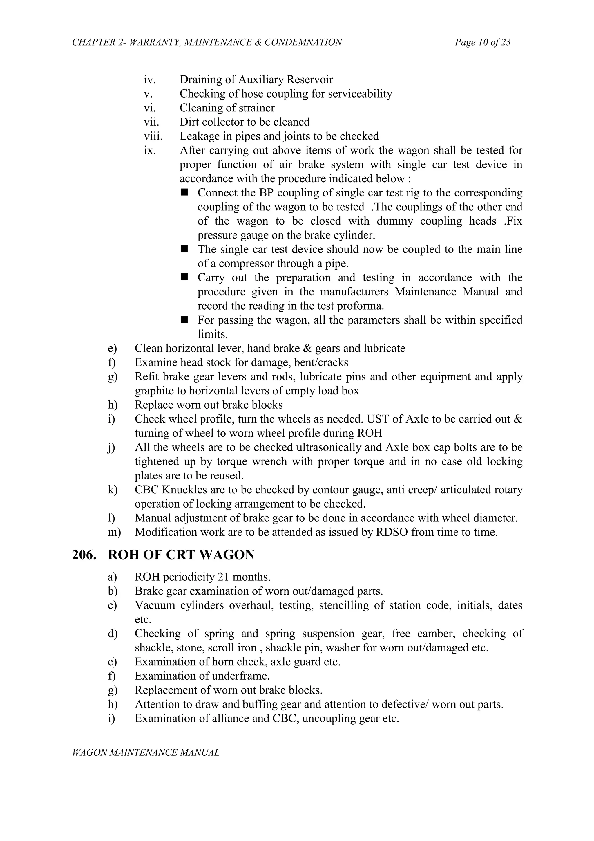 Maintenace manual for wagons | PDF