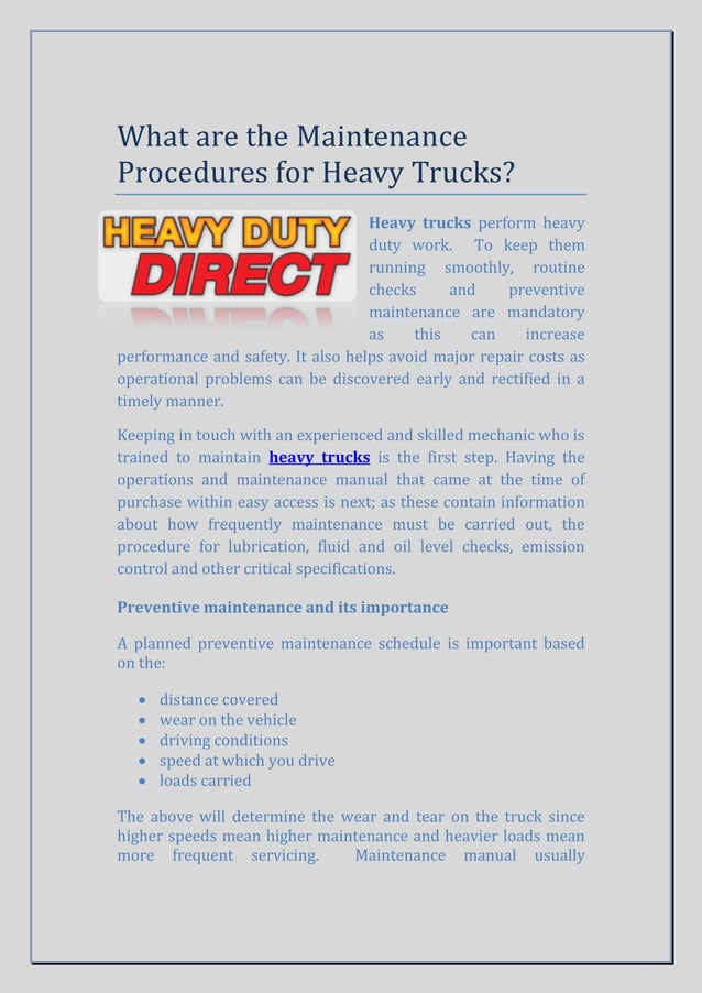 Maintenance procedures-for-heavy-trucks | PDF