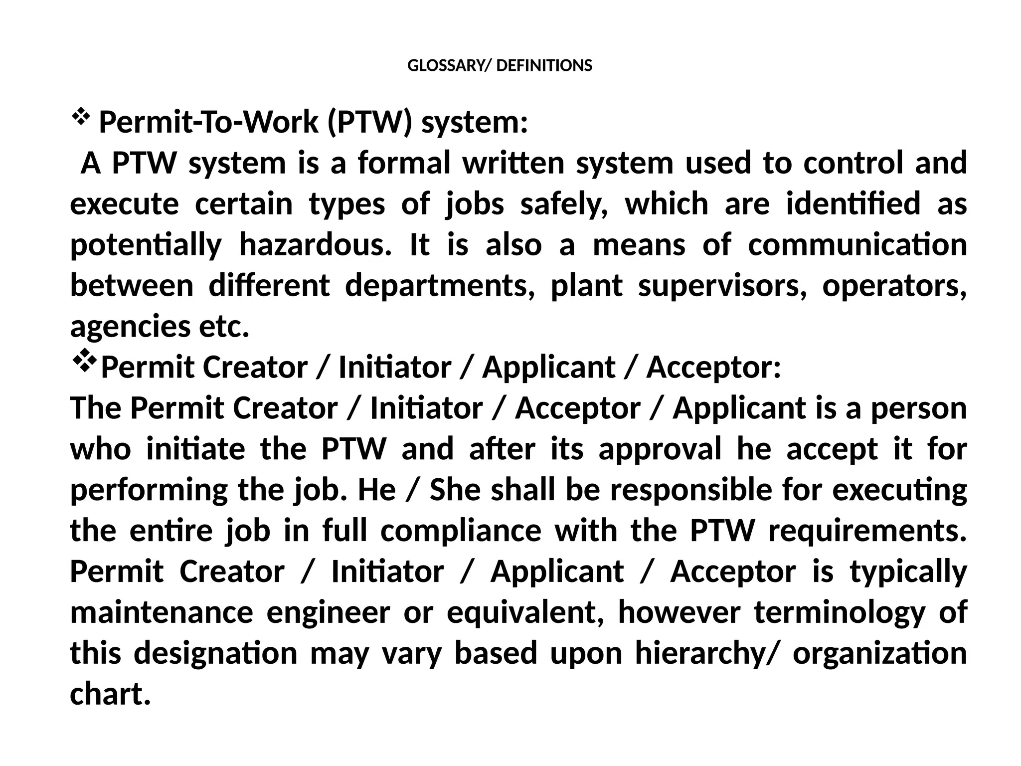Maintenance - Work Permit Procedures, Self Permit, Permit on Phone ...