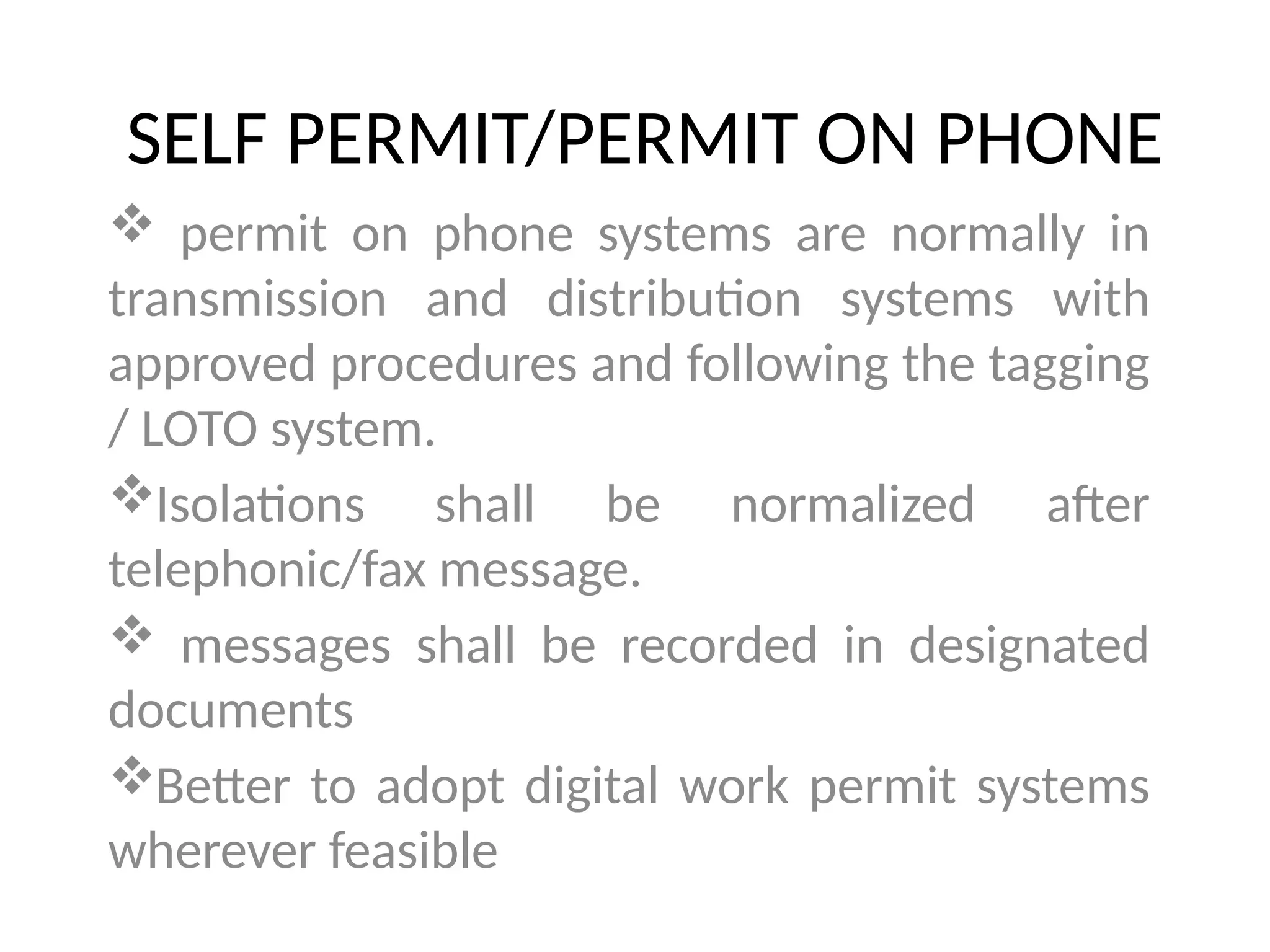 Maintenance - Work Permit Procedures, Self Permit, Permit on Phone ...