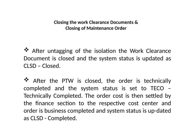 Maintenance - Work Permit Procedures, Self Permit, Permit on Phone ...