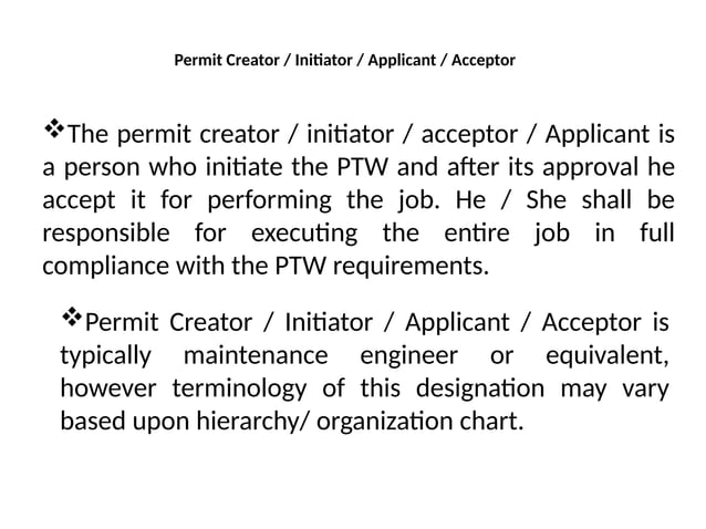 Maintenance - Work Permit Procedures, Self Permit, Permit on Phone ...
