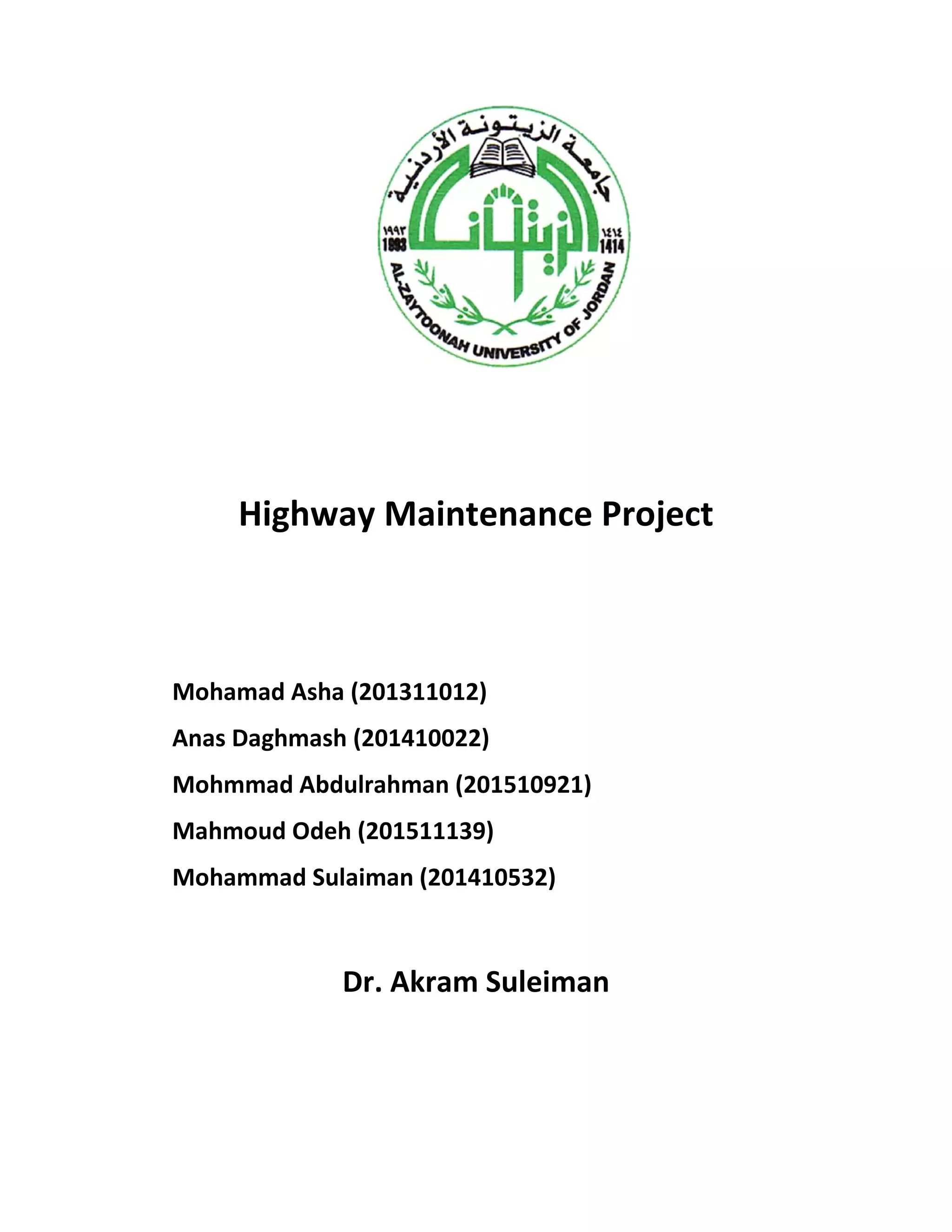Highway Maintenance Project | PDF