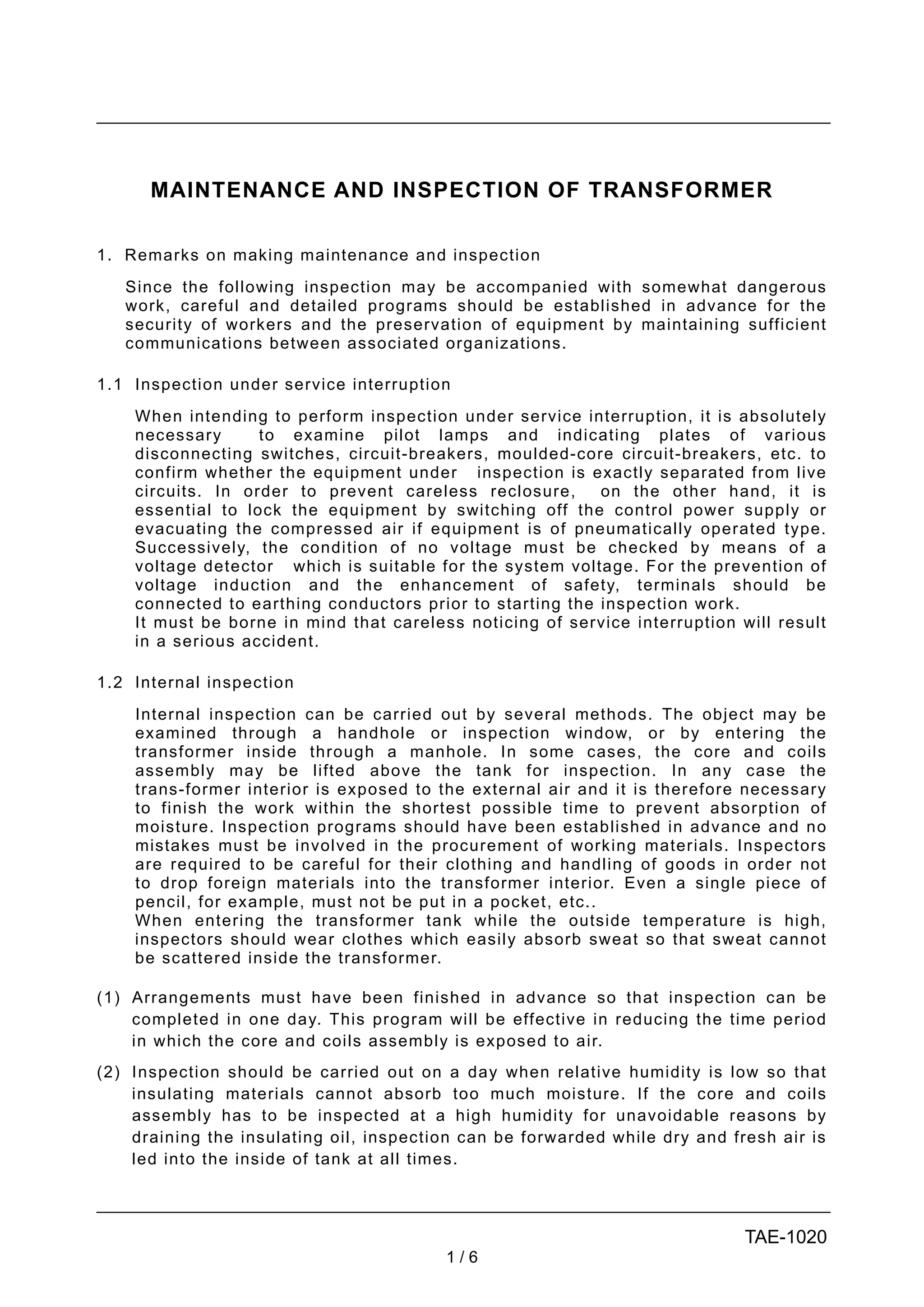 Maintenance and inspection_of_transformer | PDF