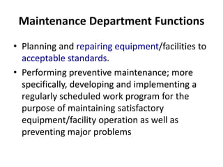 Maintenance and maintenance | PPTX | Business | Business and Finance