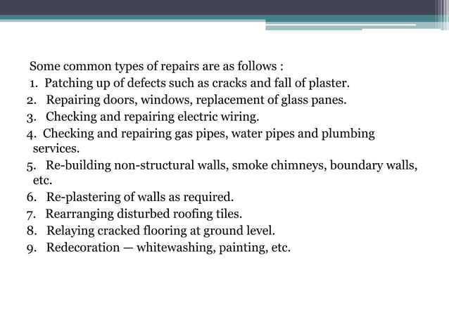 Maintenance and repair of buildings. | PPTX | Civil Engineering ...