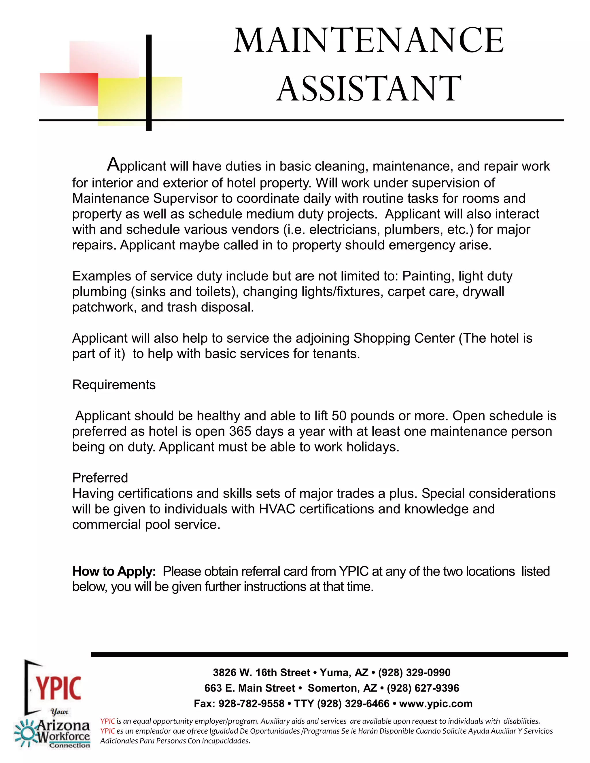 Maintenance Assistant | PDF