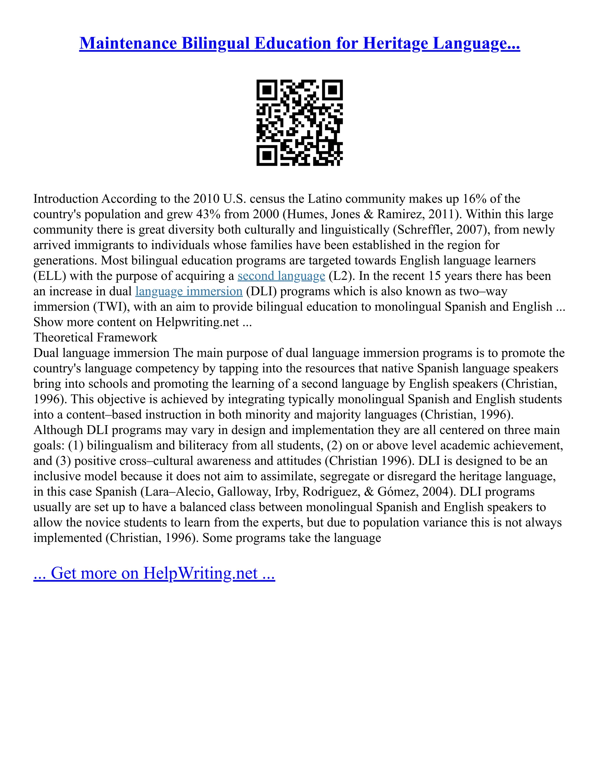 Maintenance Bilingual Education For Heritage Language... | PDF