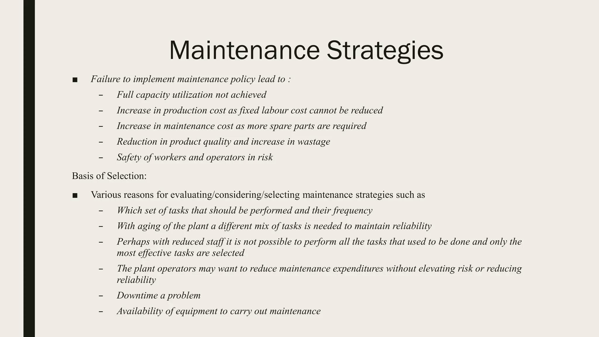 Maintenance Strategy, Types of Maintenance | PDF