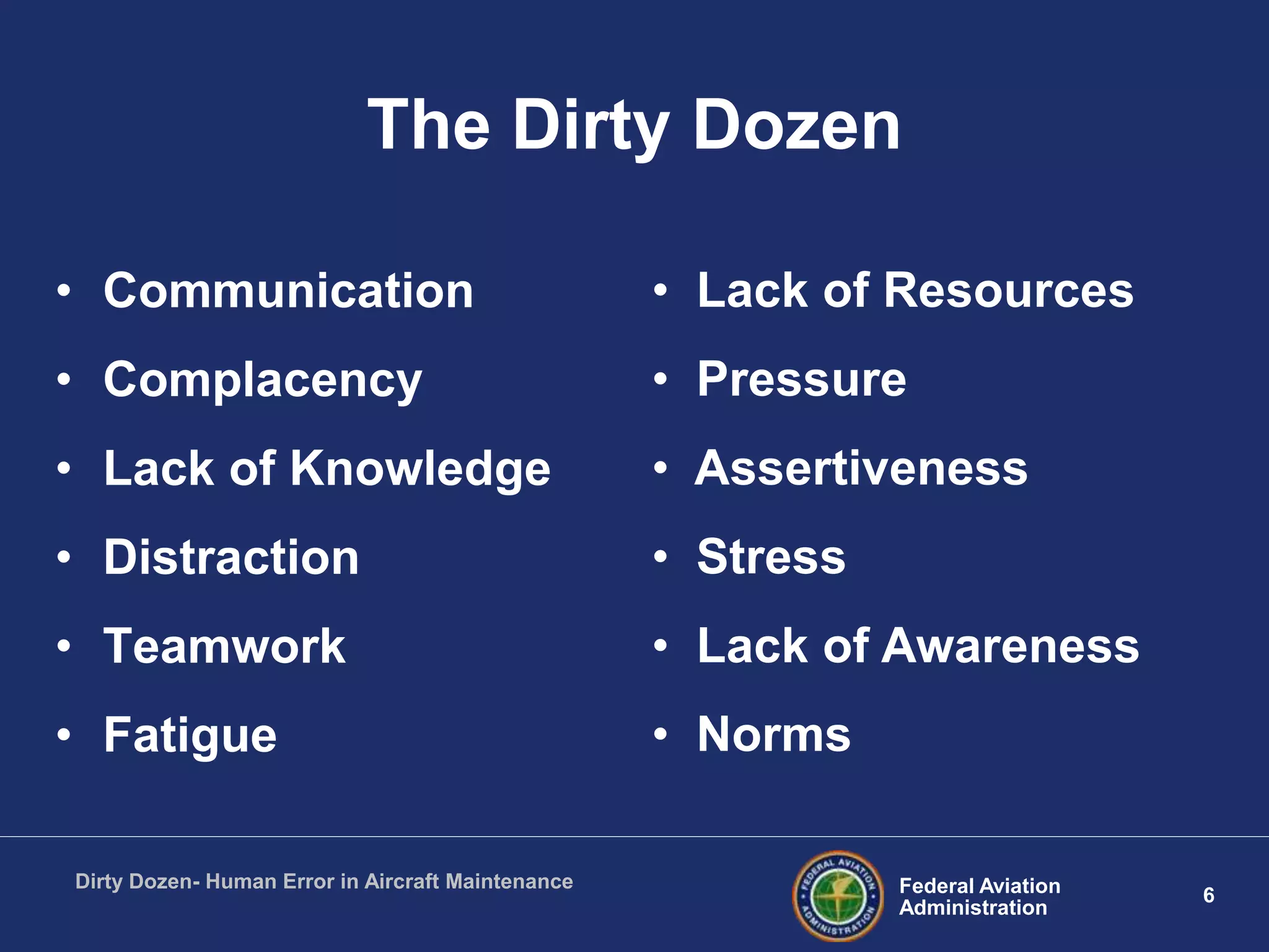 Airworthiness: Maintenance Error Dirty Dozen | PPT